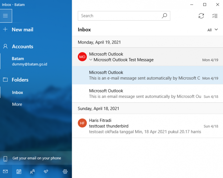Konfigurasi E-mail menggunakan Mail Windows 10 – Email Resmi Pemko Batam